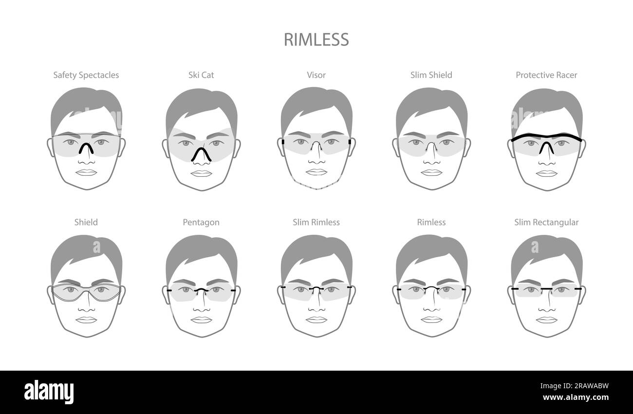 Set of Rimless frame glasses on men face character fashion accessory ...