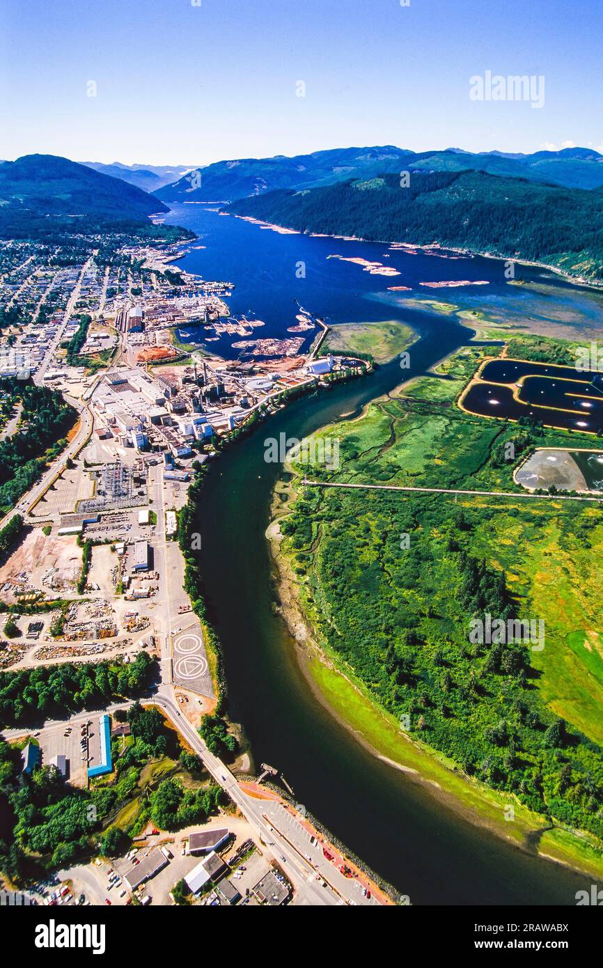 Aerial image of a pulp and paper mill in Port Alberni, Vancouver Island ...