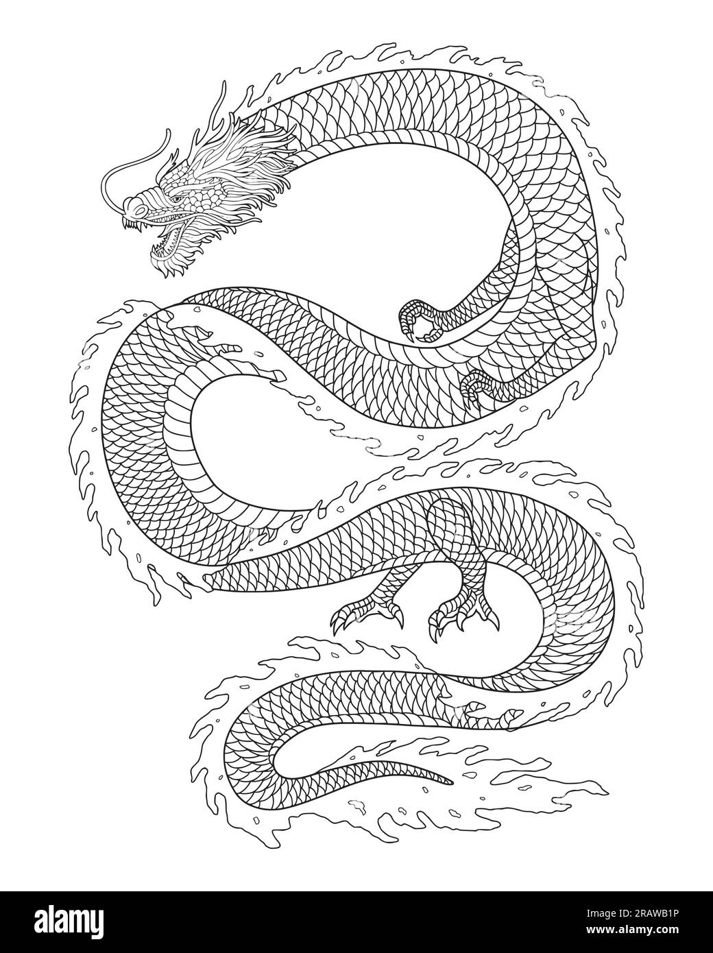 Line art of japanese dragon isolated on white background. vector ...