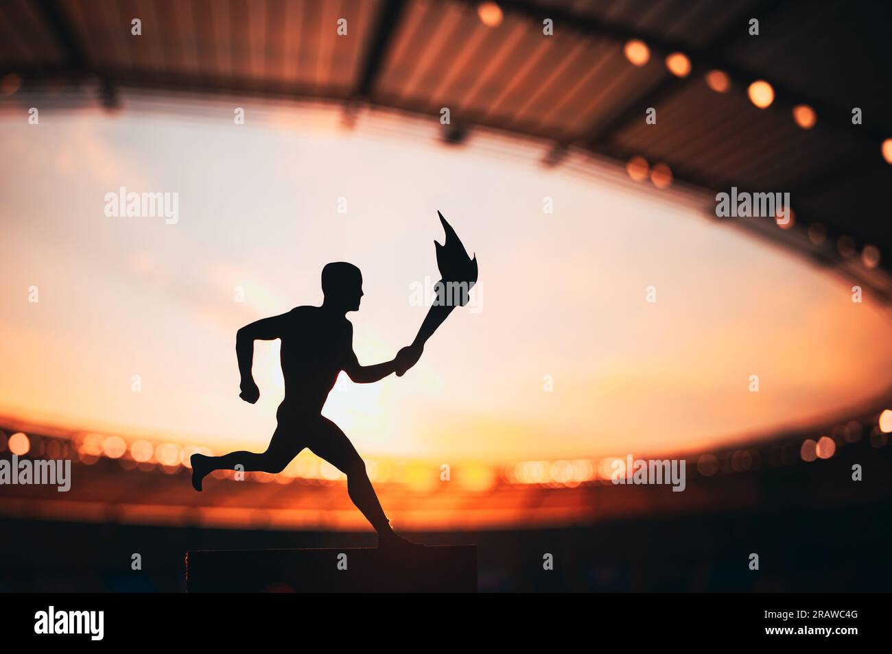 Silhouette of Male Athlete Leading the Relay, with a Modern Track and ...