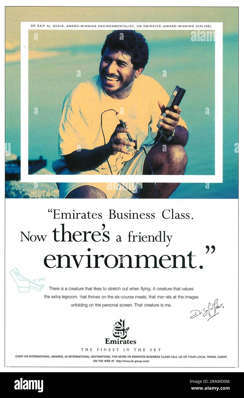 Emirates airline advert in a magazine 1998 Stock Photo - Alamy