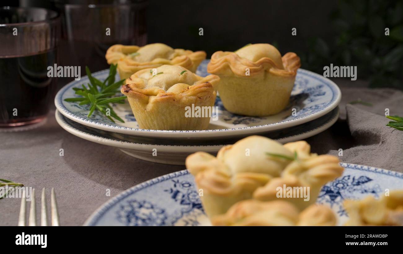 Typical portuguese snack with meat. Chicken pies know as empadas de ...