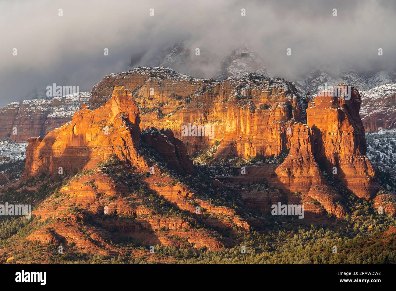 Spot of sunlight over Red Rocks of Sedona, sunset, Arizona, USA, by ...