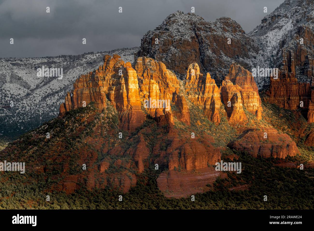 Spot of sunlight over Red Rocks of Sedona, sunset, Arizona, USA, by ...