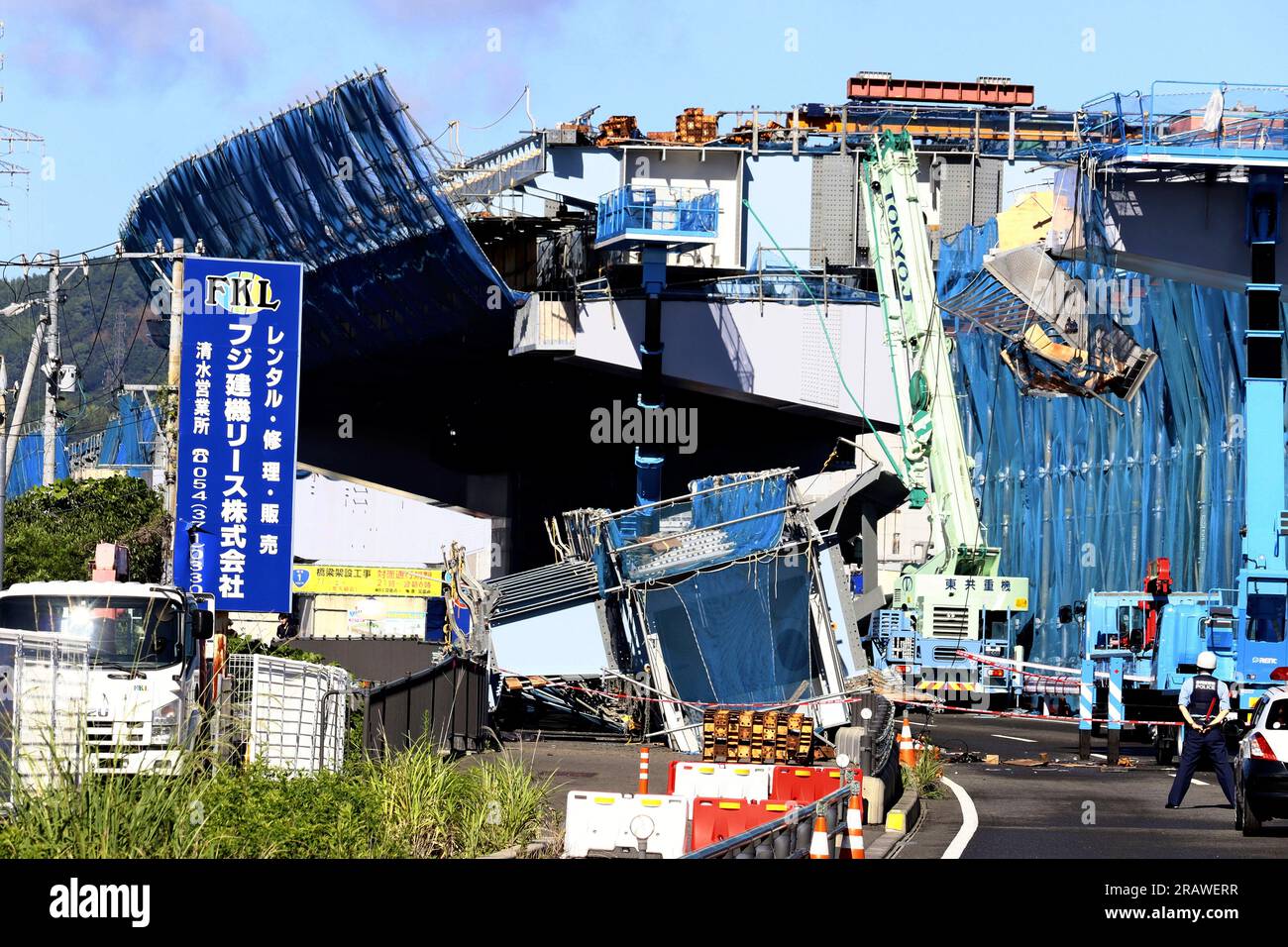 A photo shows an accident site where bridge girders fell during ...