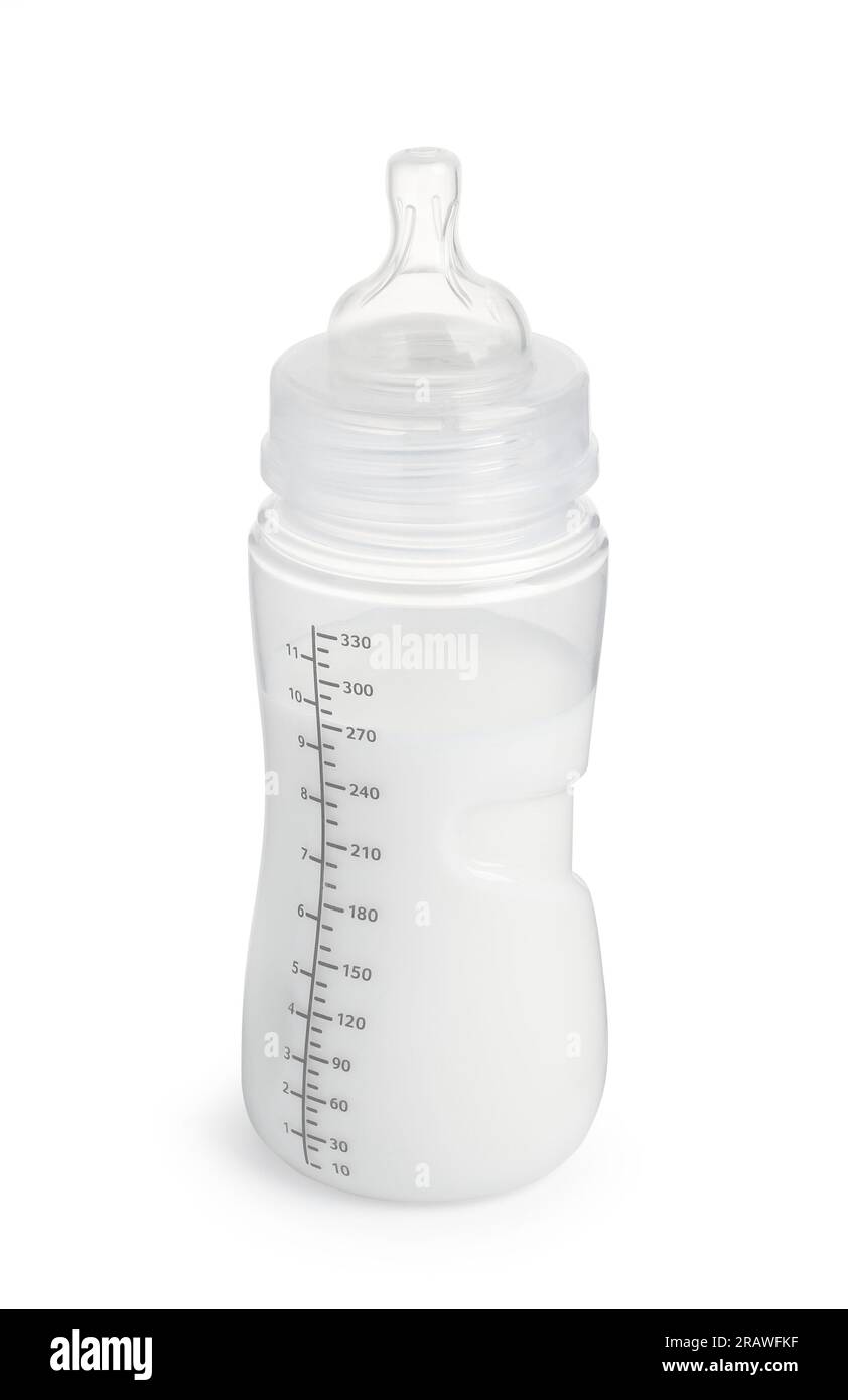 One feeding bottle with infant formula on white background Stock Photo ...