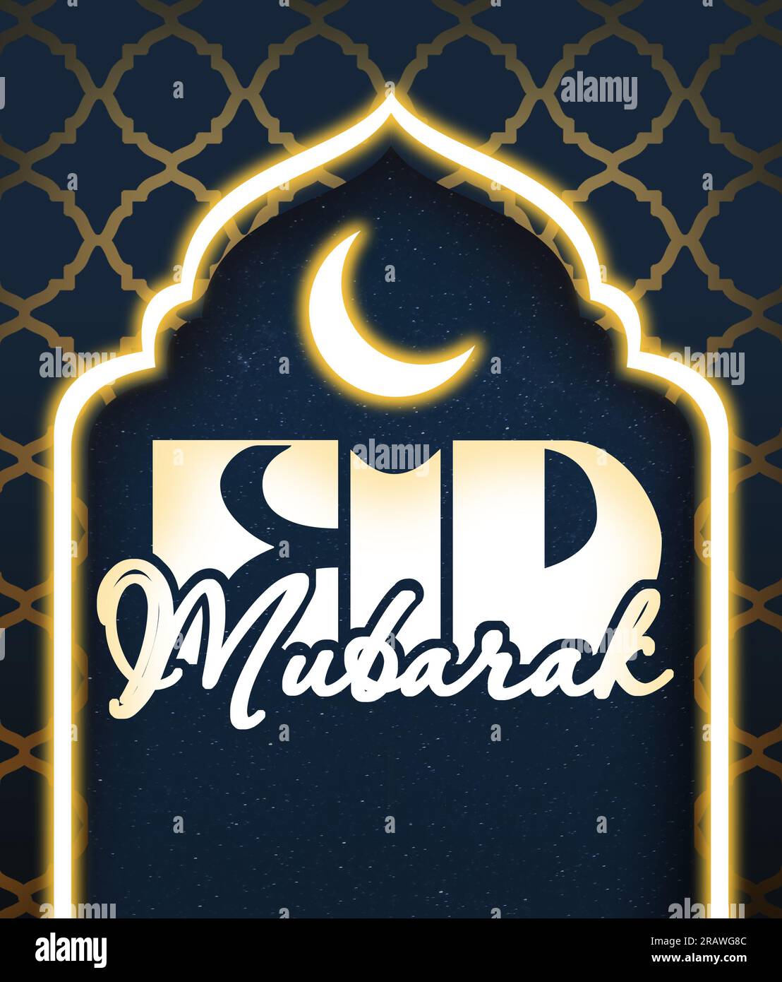 Eid Mubarak greeting card with illustration of crescent moon and mosque ...