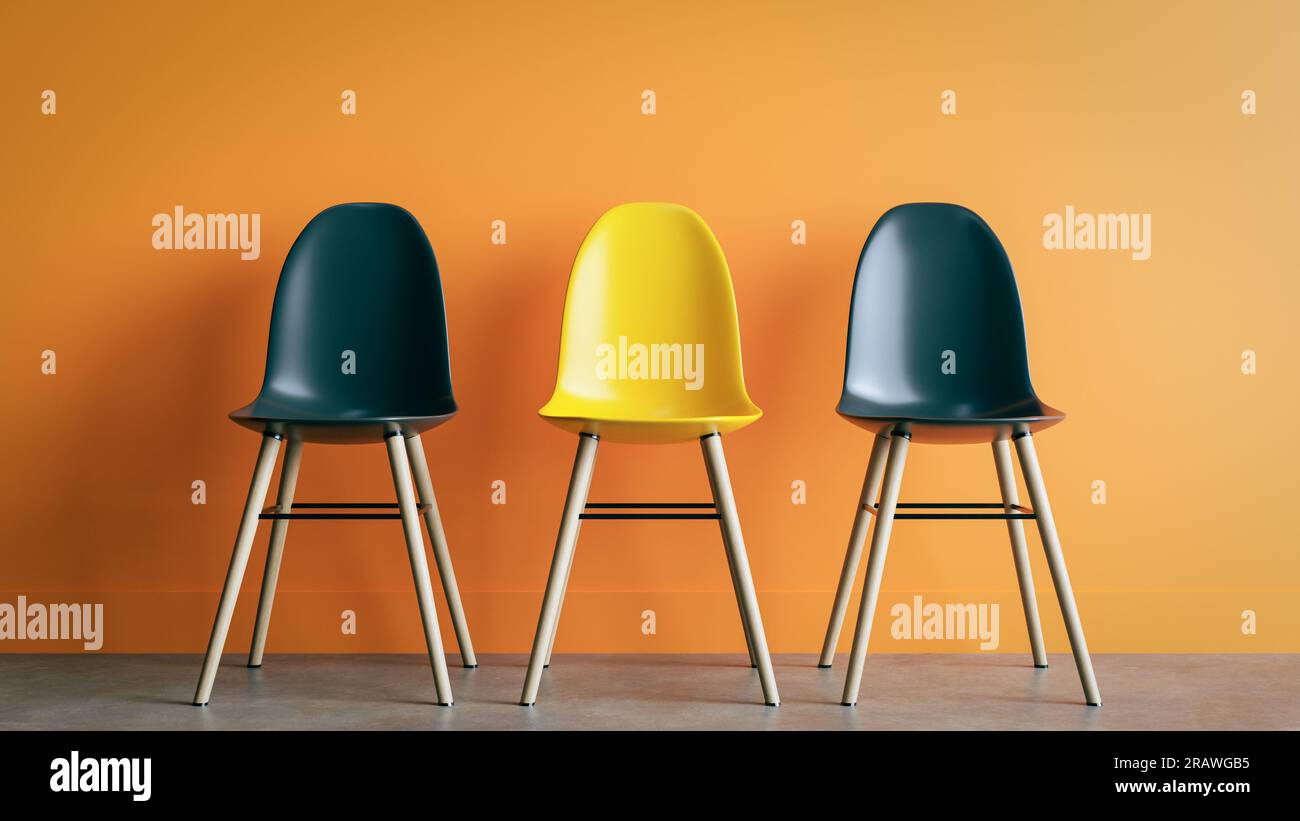 Concept background with chairs in waiting room for job interview, 3d ...
