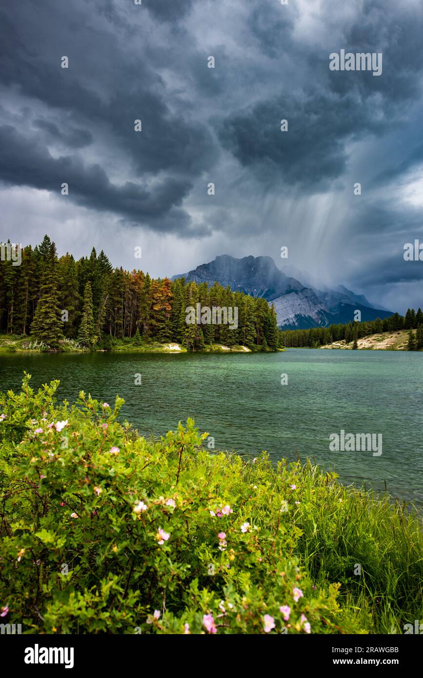 Dramatic Stormy Clouds over Cascade Mountain - Johnson Lake Banff National Park Alberta Canada ...