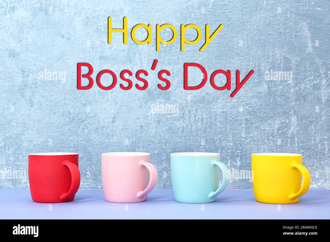 Happy Boss`s Day. Greeting card design with many colorful cups Stock ...