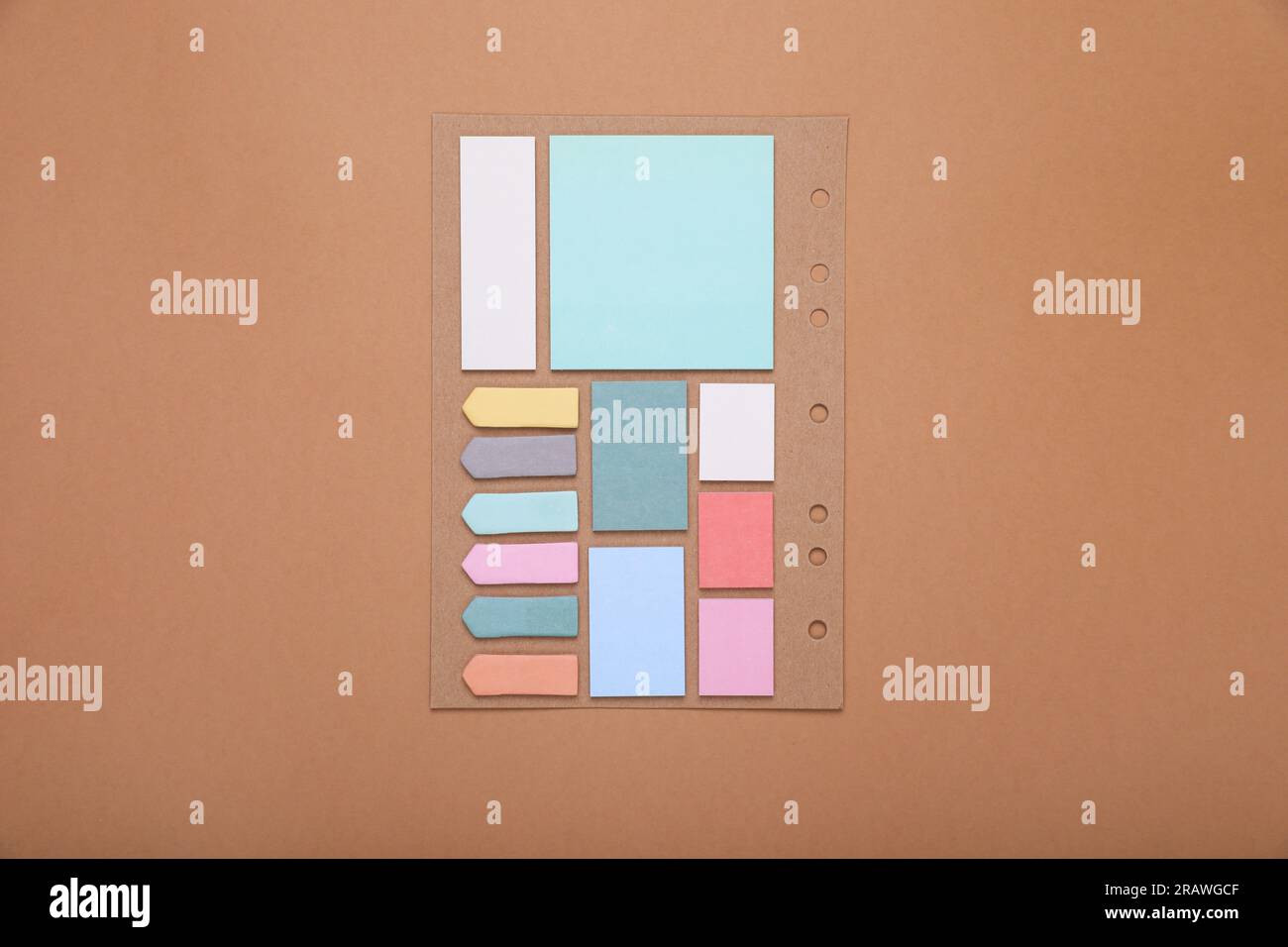 Set of different sticky notes for planner on brown background, top view ...