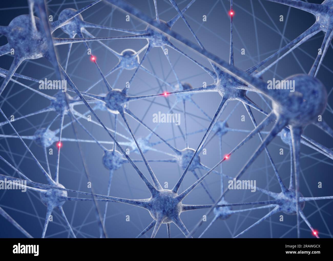 Impulses traveling between neurons through axons on steel blue color ...