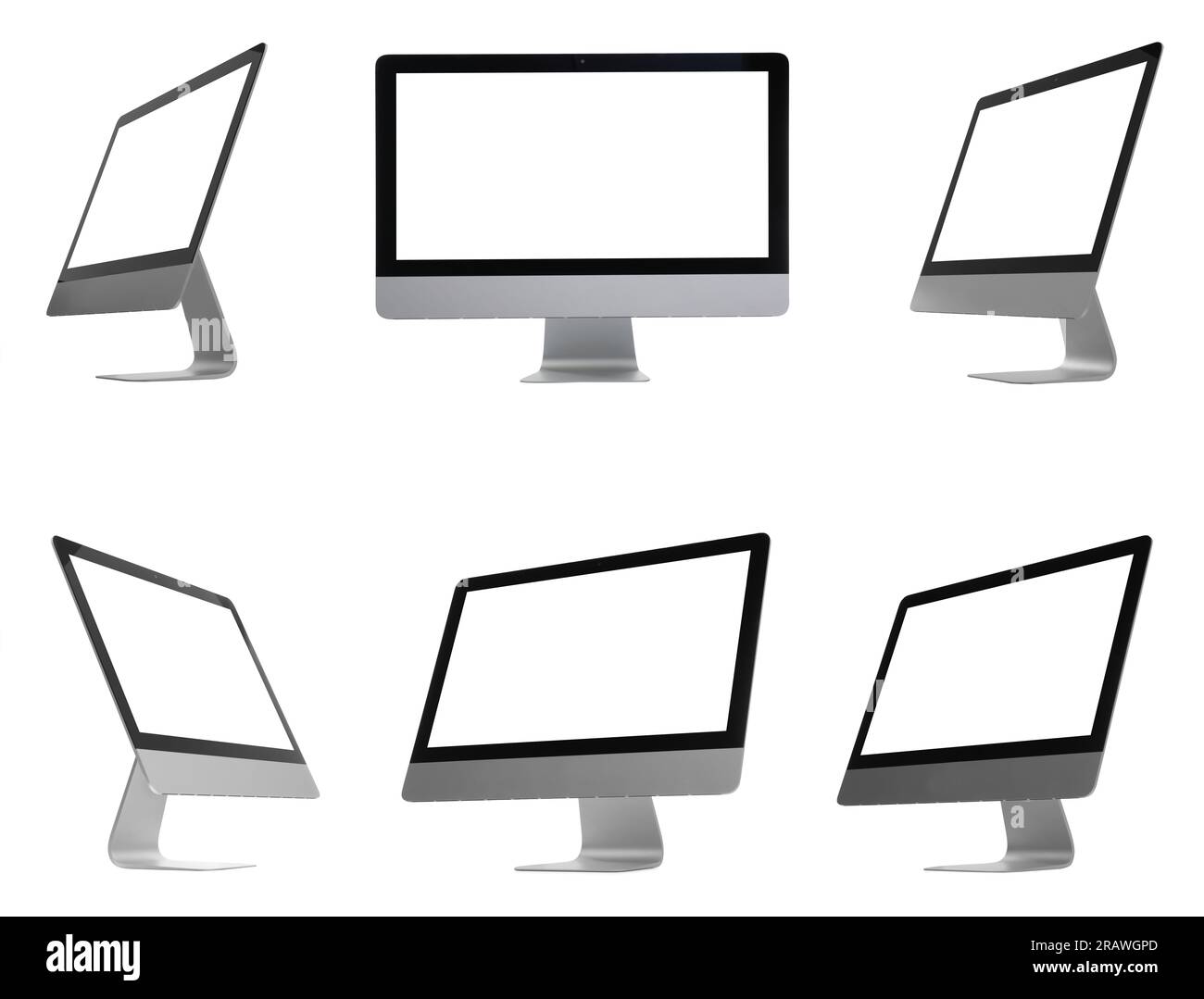 Collage design with computer monitor on white background, different ...