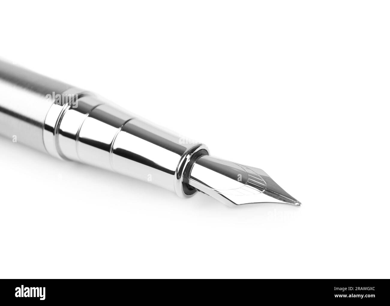 Stylish silver fountain pen isolated on white Stock Photo - Alamy