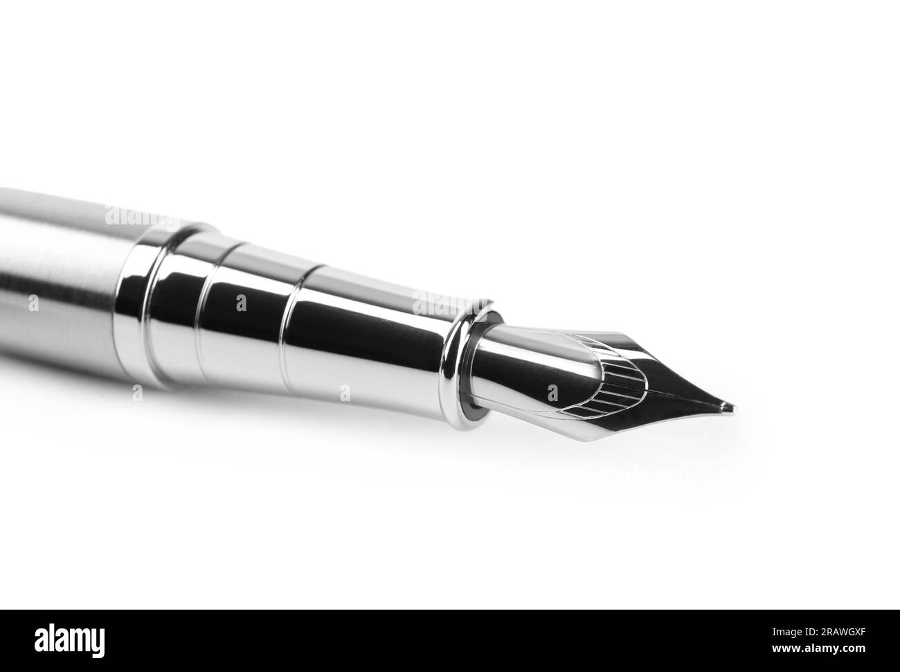 Stylish silver fountain pen isolated on white Stock Photo - Alamy