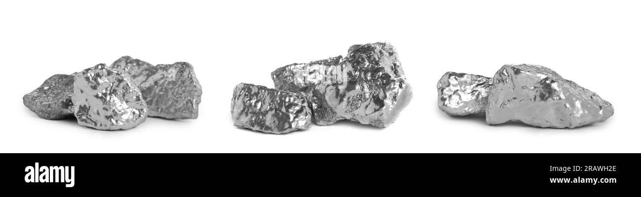 Set of silver nuggets on white background Stock Photo - Alamy