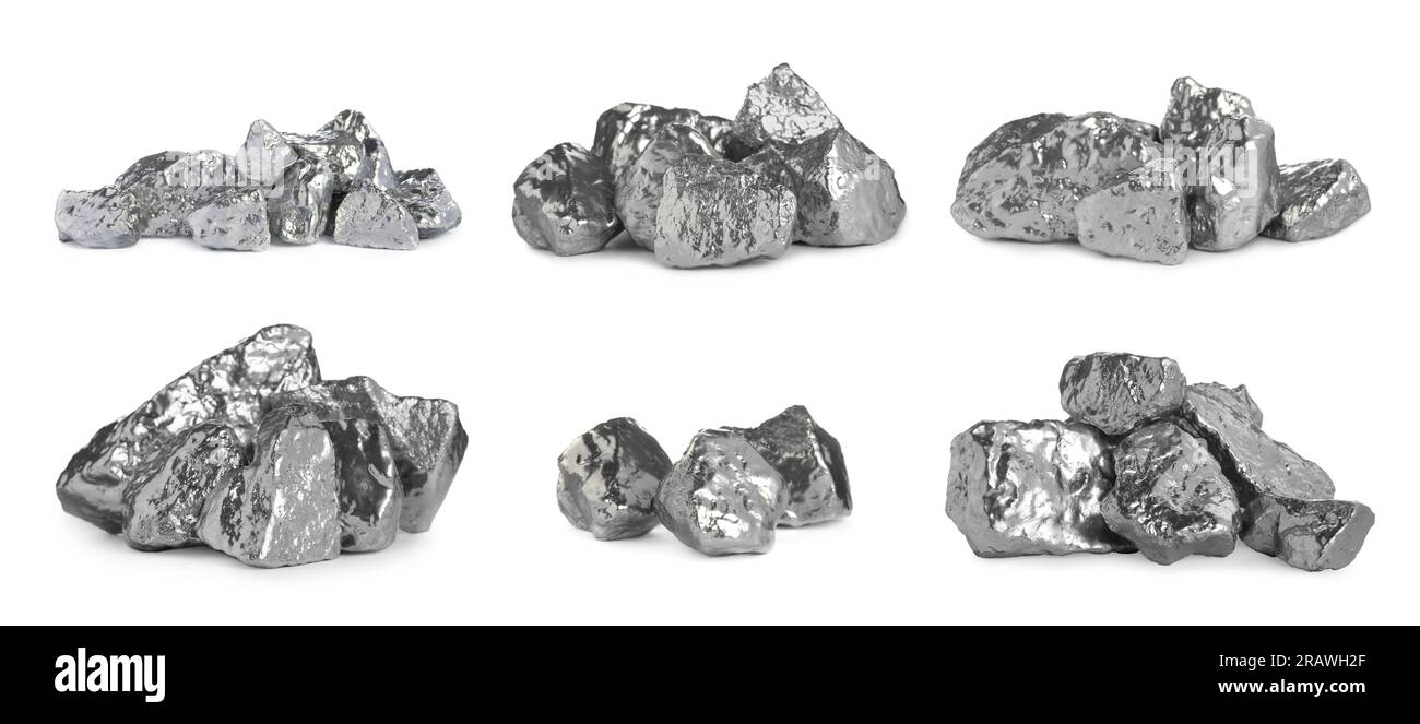 Set of silver nuggets on white background Stock Photo - Alamy