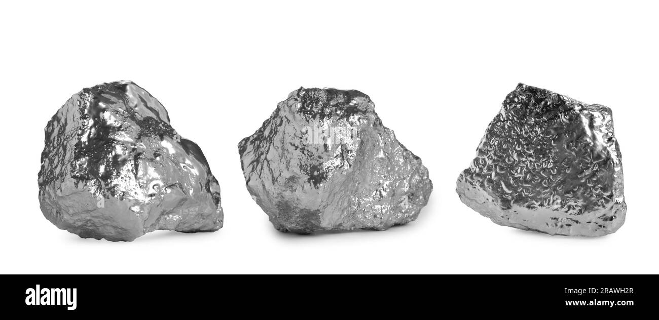 Set of silver nuggets on white background Stock Photo - Alamy