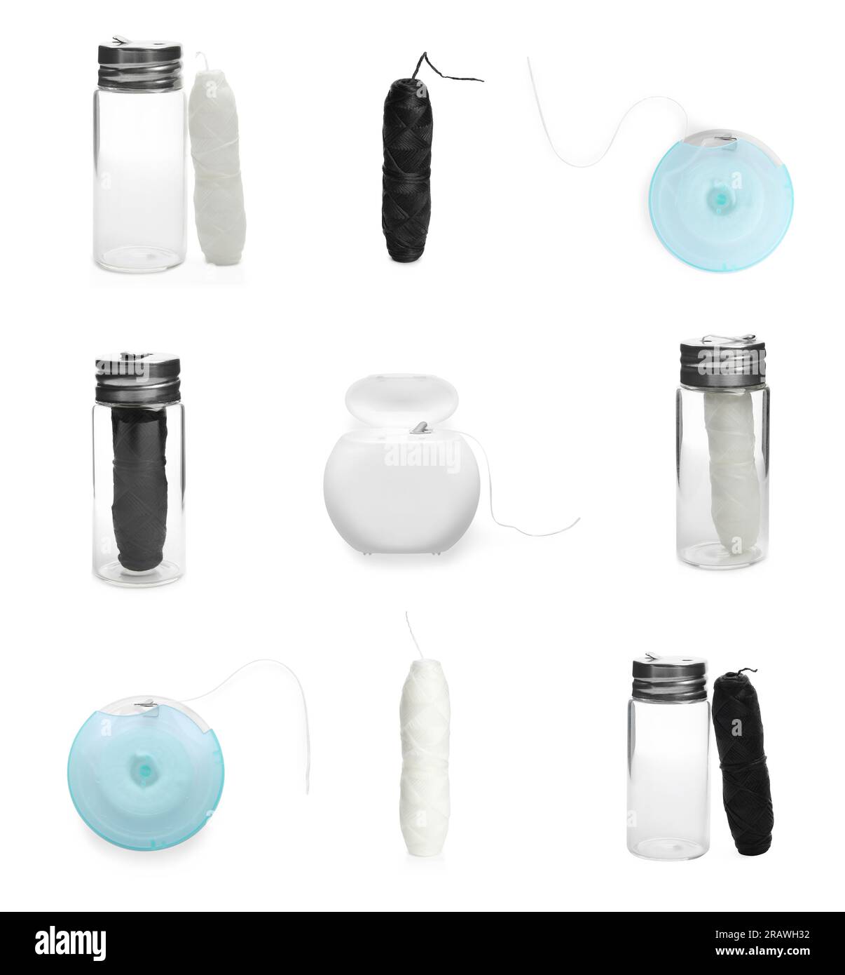 Set of different dental flosses on white background Stock Photo - Alamy