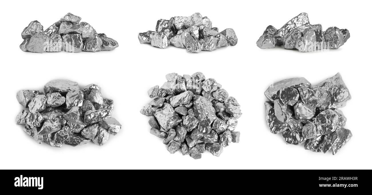 Set of silver nuggets on white background Stock Photo - Alamy