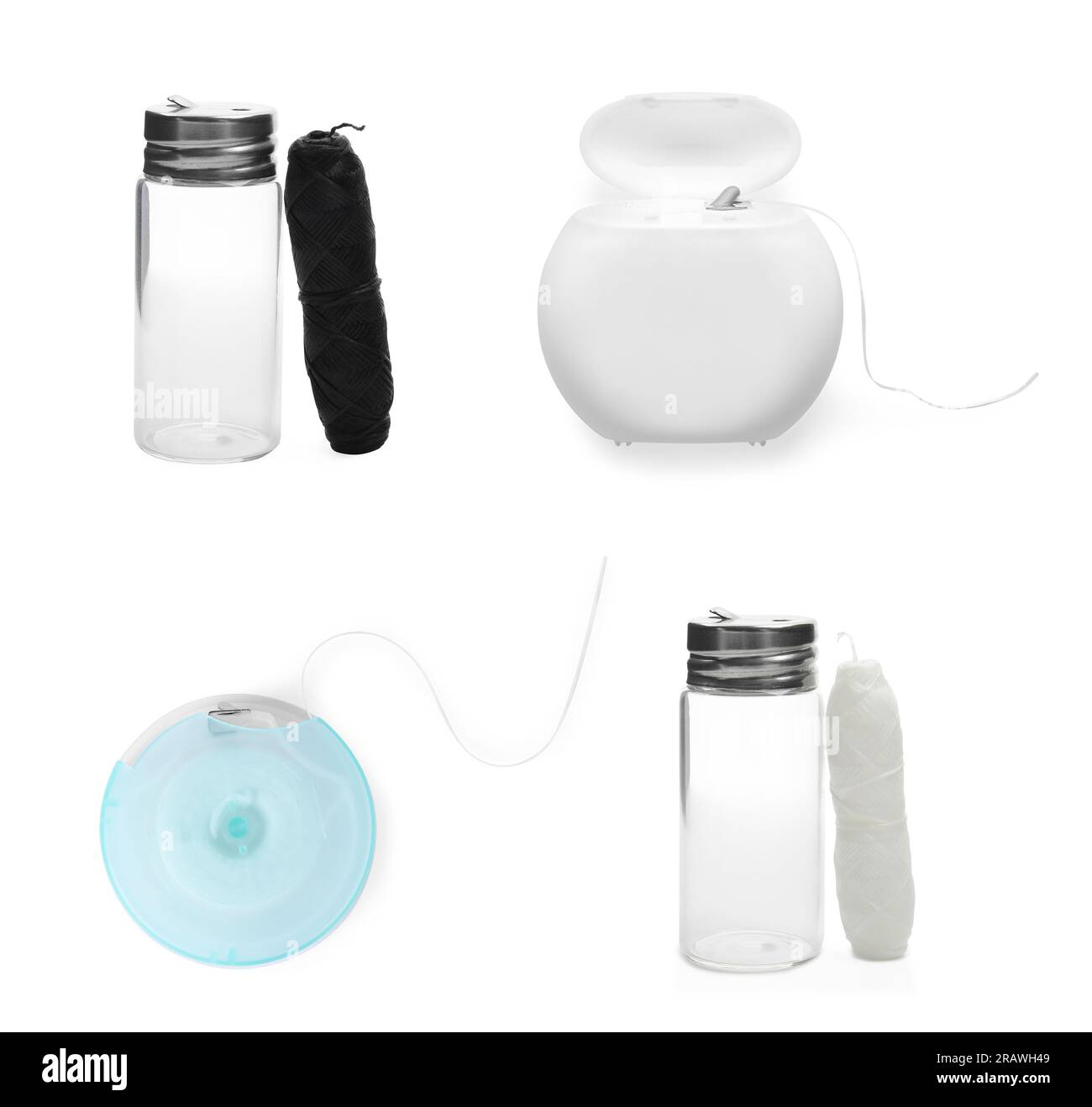 Set of different dental flosses on white background Stock Photo - Alamy