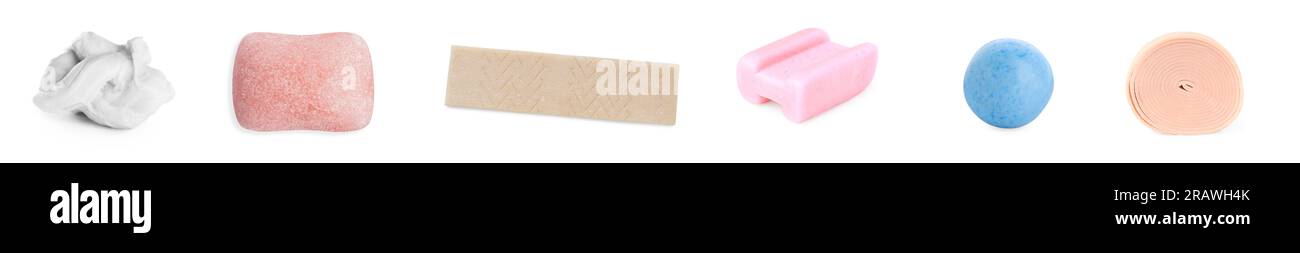 Set of different chewing gums on white background Stock Photo - Alamy
