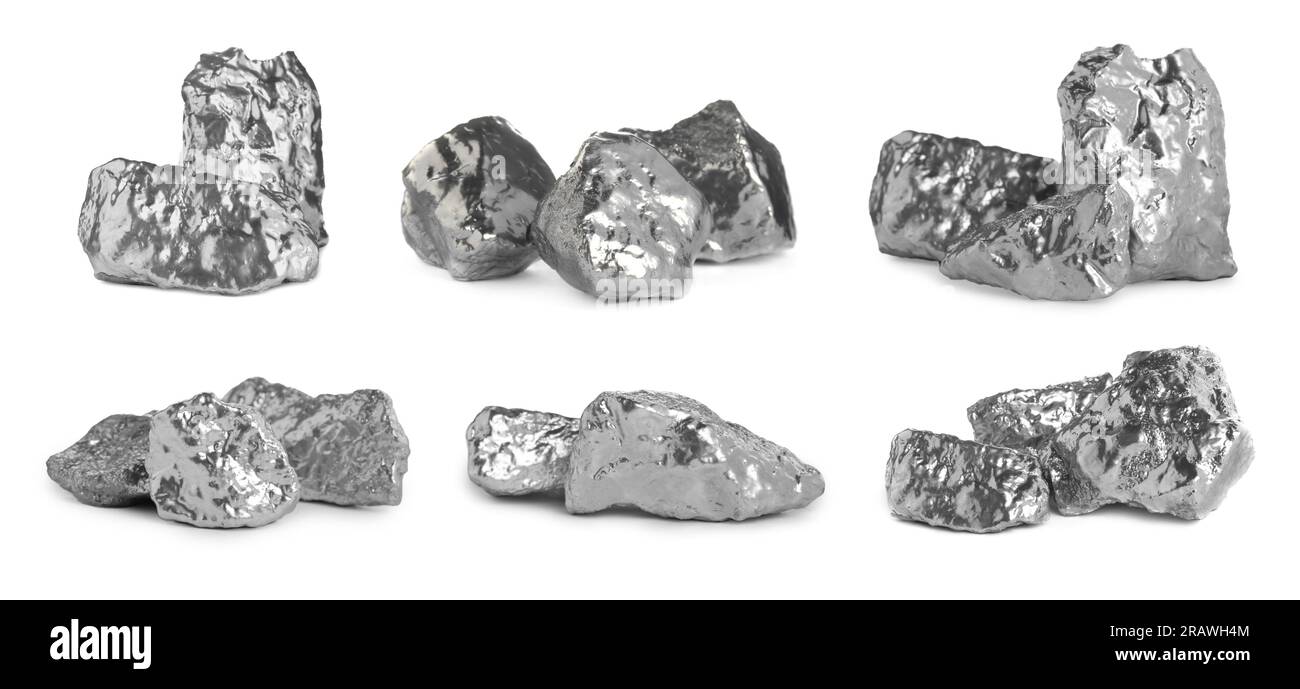 Set of silver nuggets on white background Stock Photo - Alamy