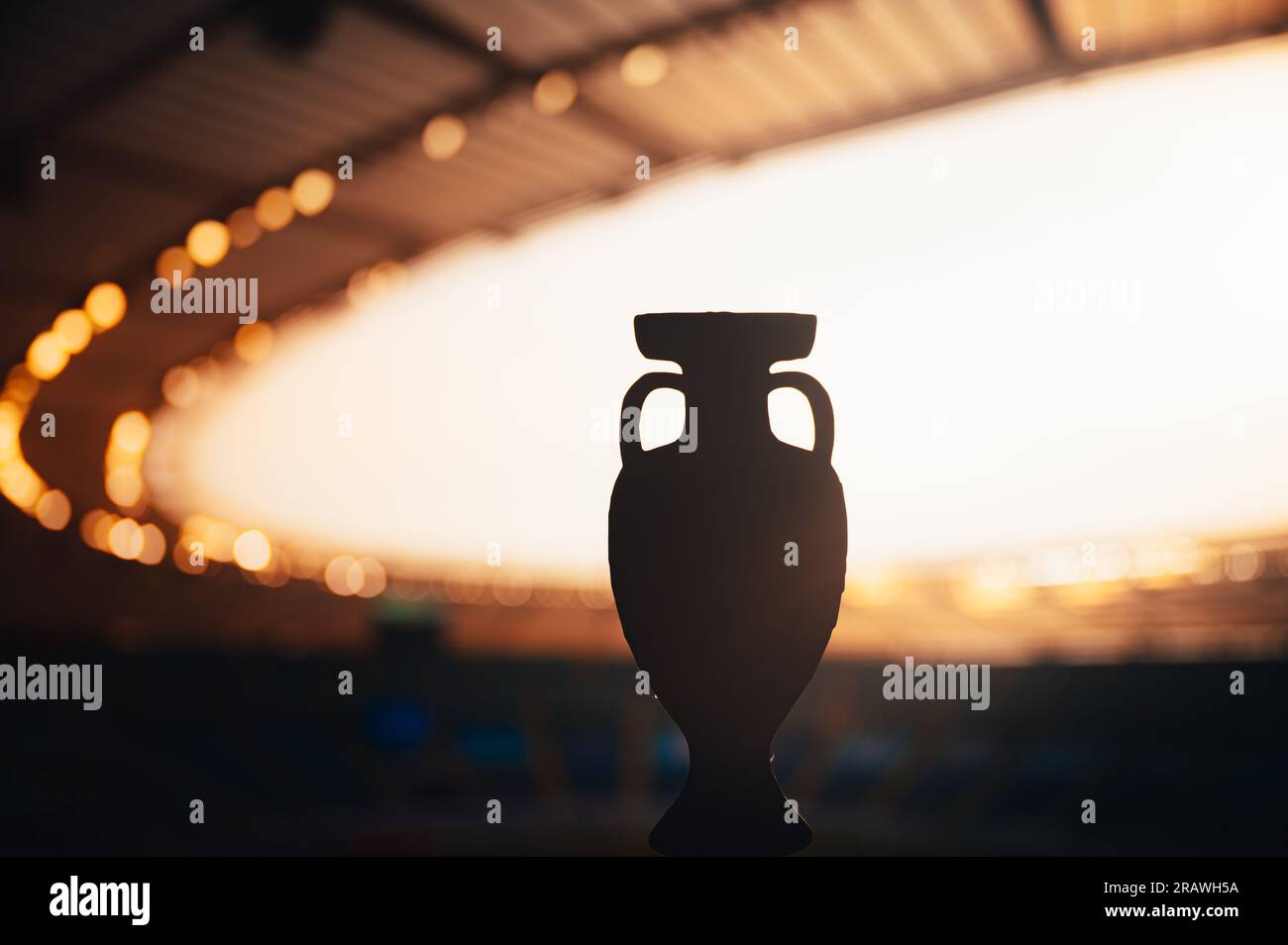 Silhouette of European Football Trophy Glistening at Modern Stadium ...