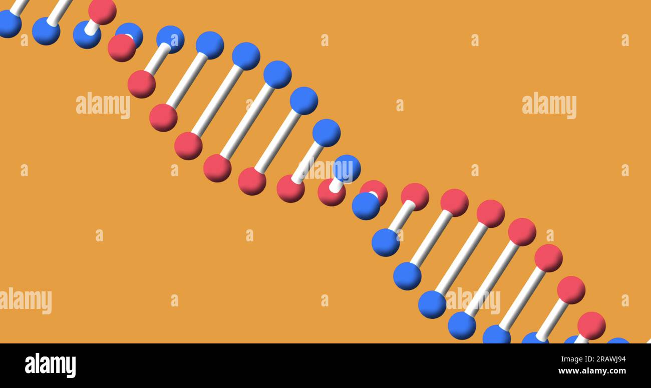 Composite of dna strand on orange background. Research, science, data ...