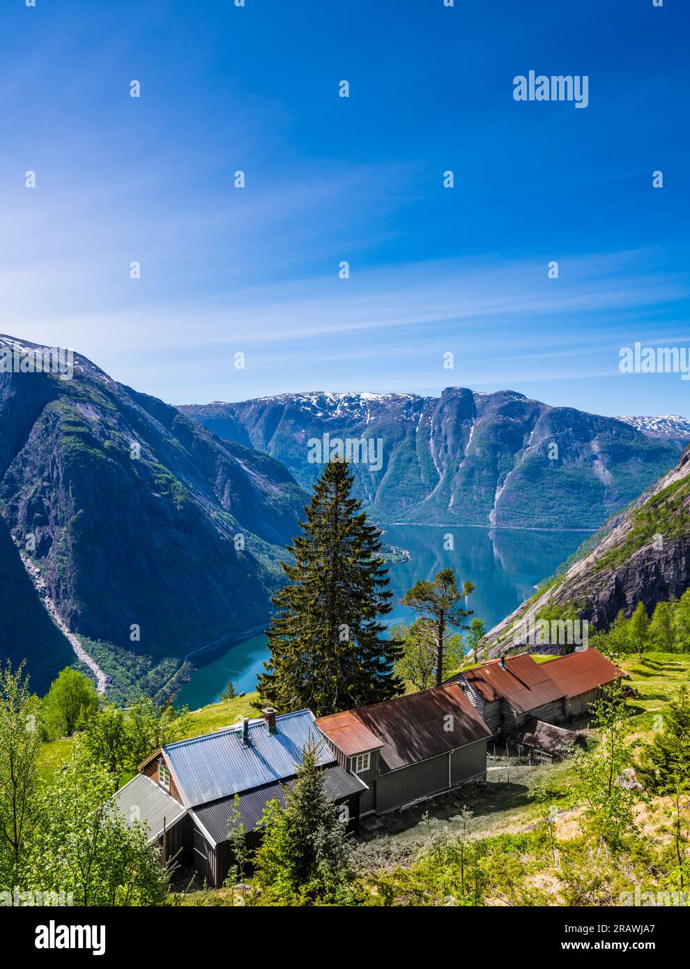 The isolated mountain farm called Kjeåsen in Hardanger, Western Norway ...