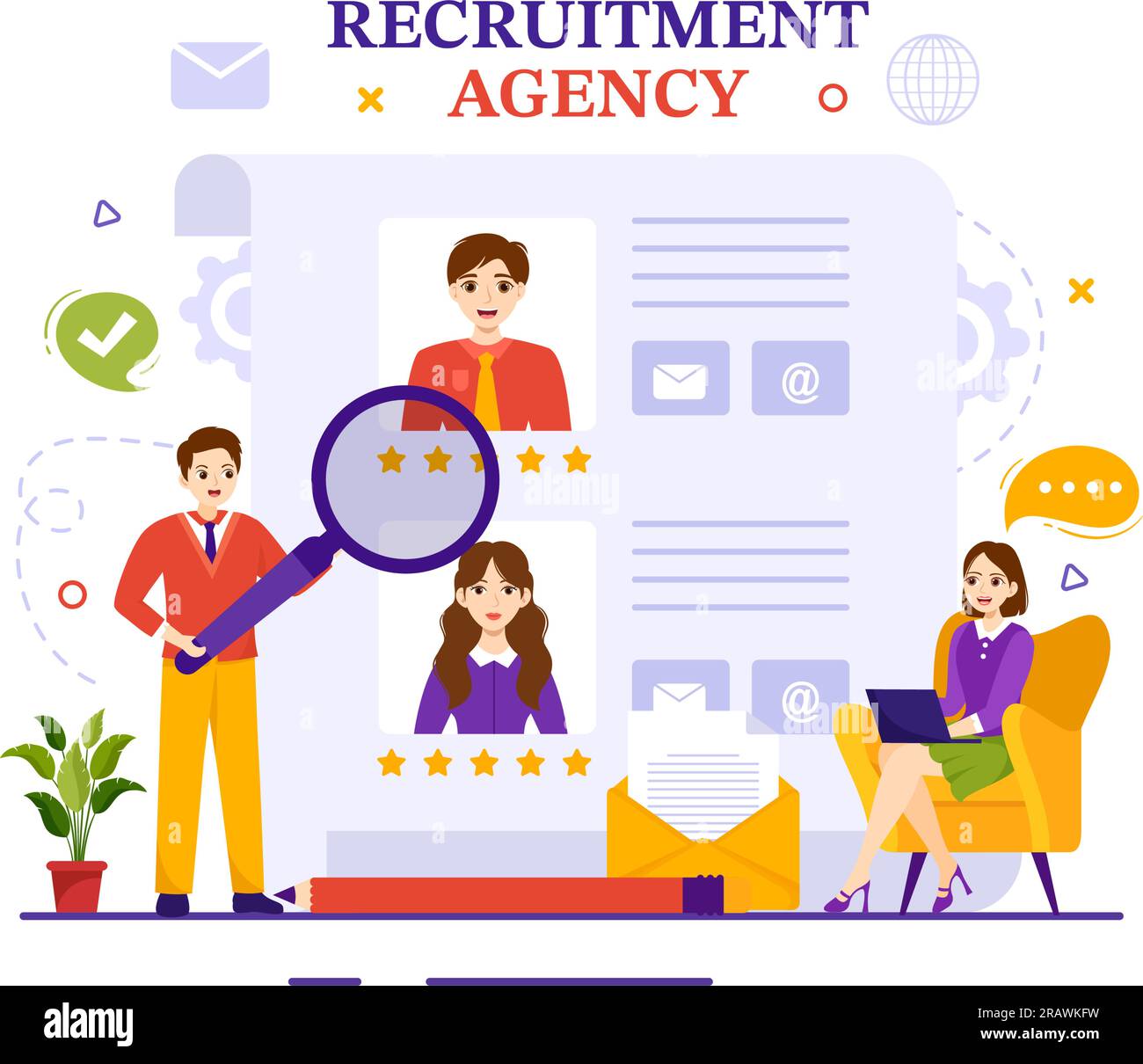 Recruitment Agency Vector Illustration with Managers Searching ...