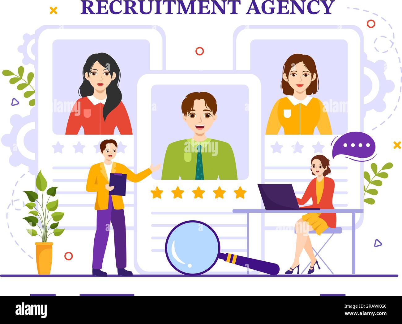 Recruitment Agency Vector Illustration with Managers Searching ...