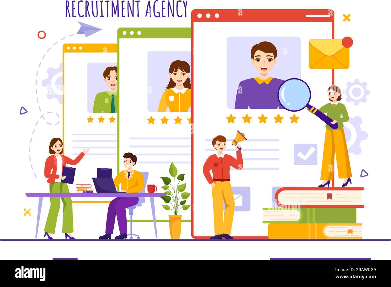 Recruitment Agency Vector Illustration with Managers Searching ...