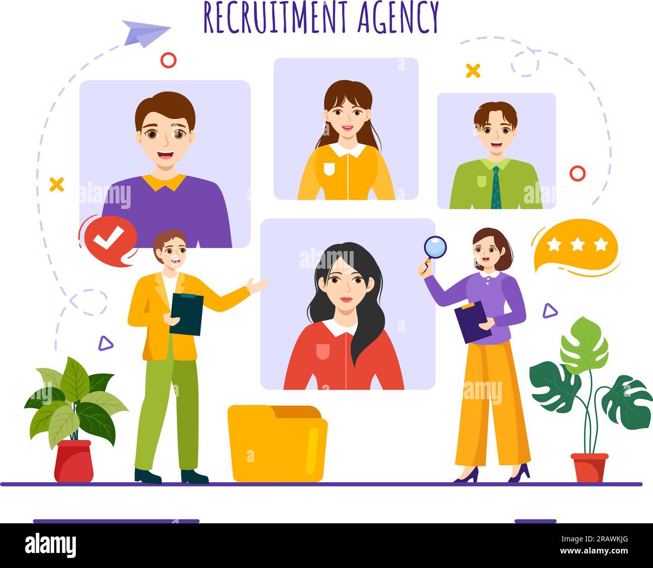 Recruitment Agency Vector Illustration with Managers Searching ...