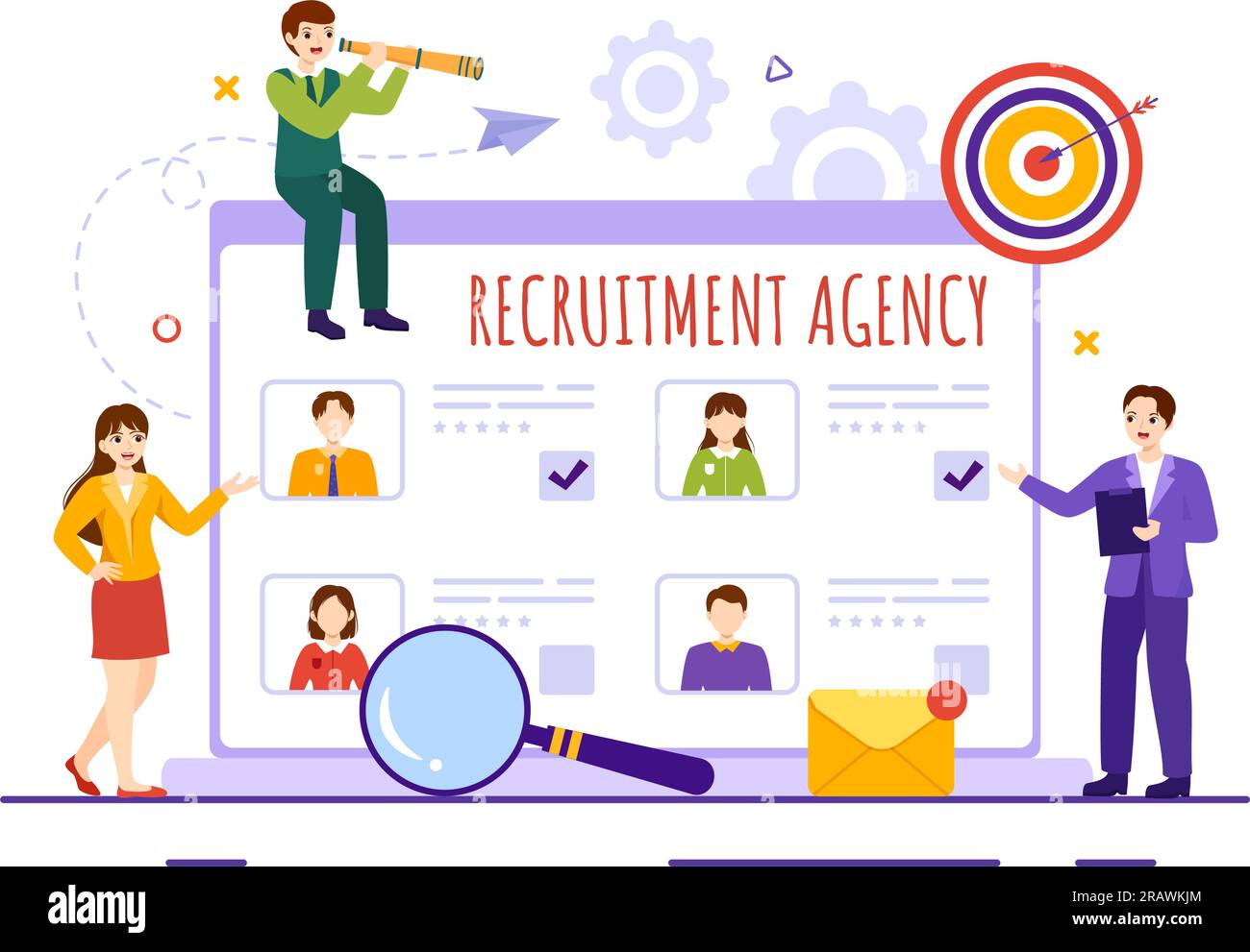 Recruitment Agency Vector Illustration with Managers Searching ...