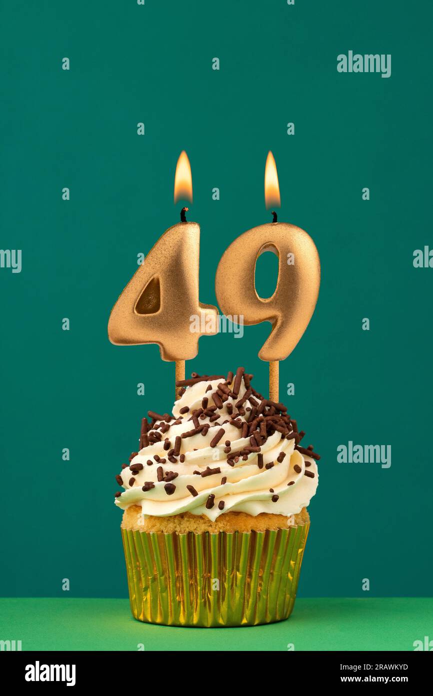Birthday candle number 49 - Vertical anniversary card with green ...