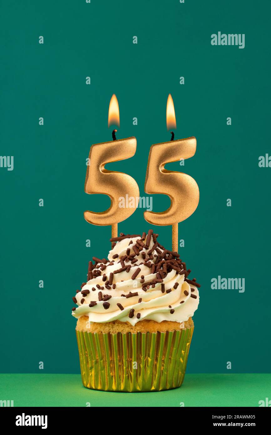 Birthday candle number 55 - Vertical anniversary card with green ...