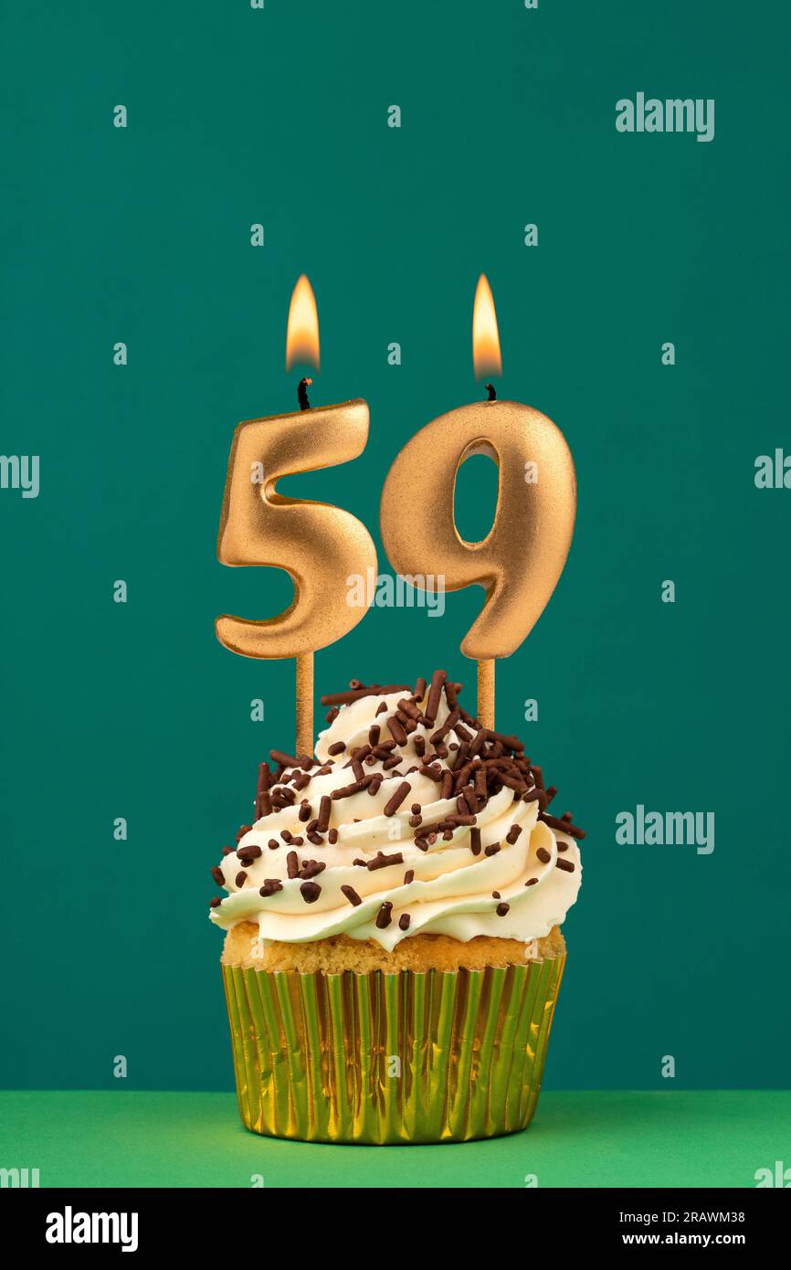 Birthday candle number 59 - Vertical anniversary card with green ...