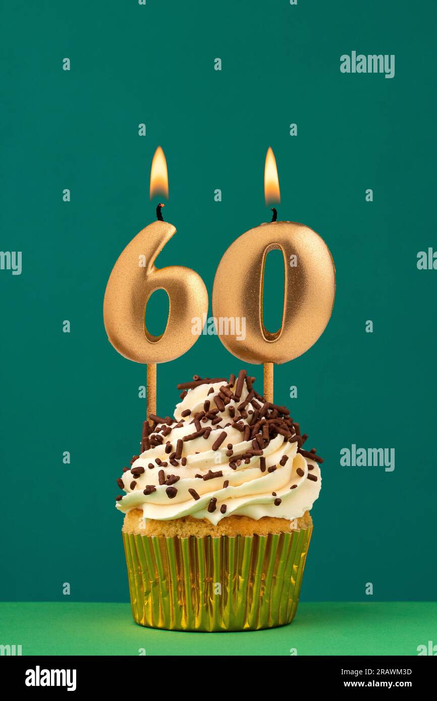 Birthday card with candle number 60 - Green background Stock Photo - Alamy