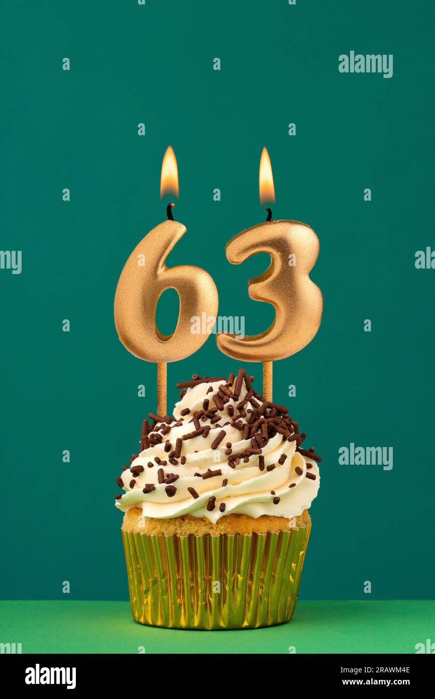 Birthday candle number 63 - Vertical anniversary card with green ...