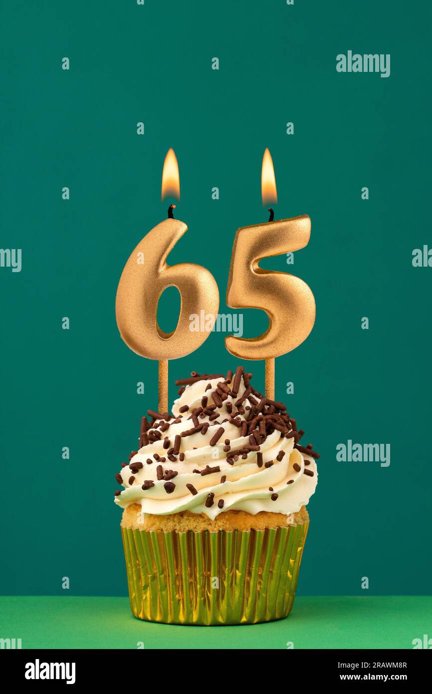 Birthday candle number 65 - Vertical anniversary card with green ...