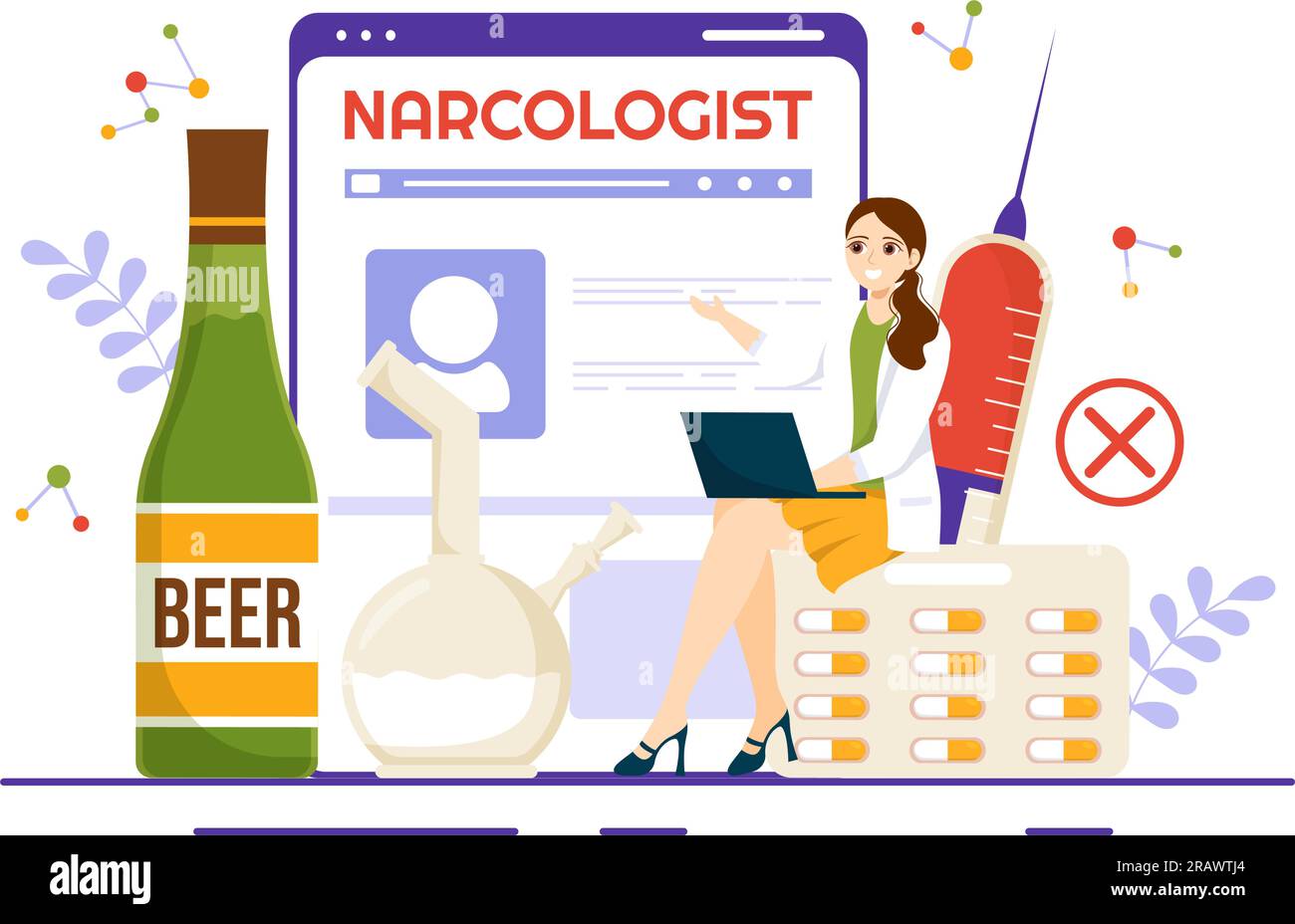 Narcologist Vector Illustration for Drug Addiction Awareness, Alcohol ...