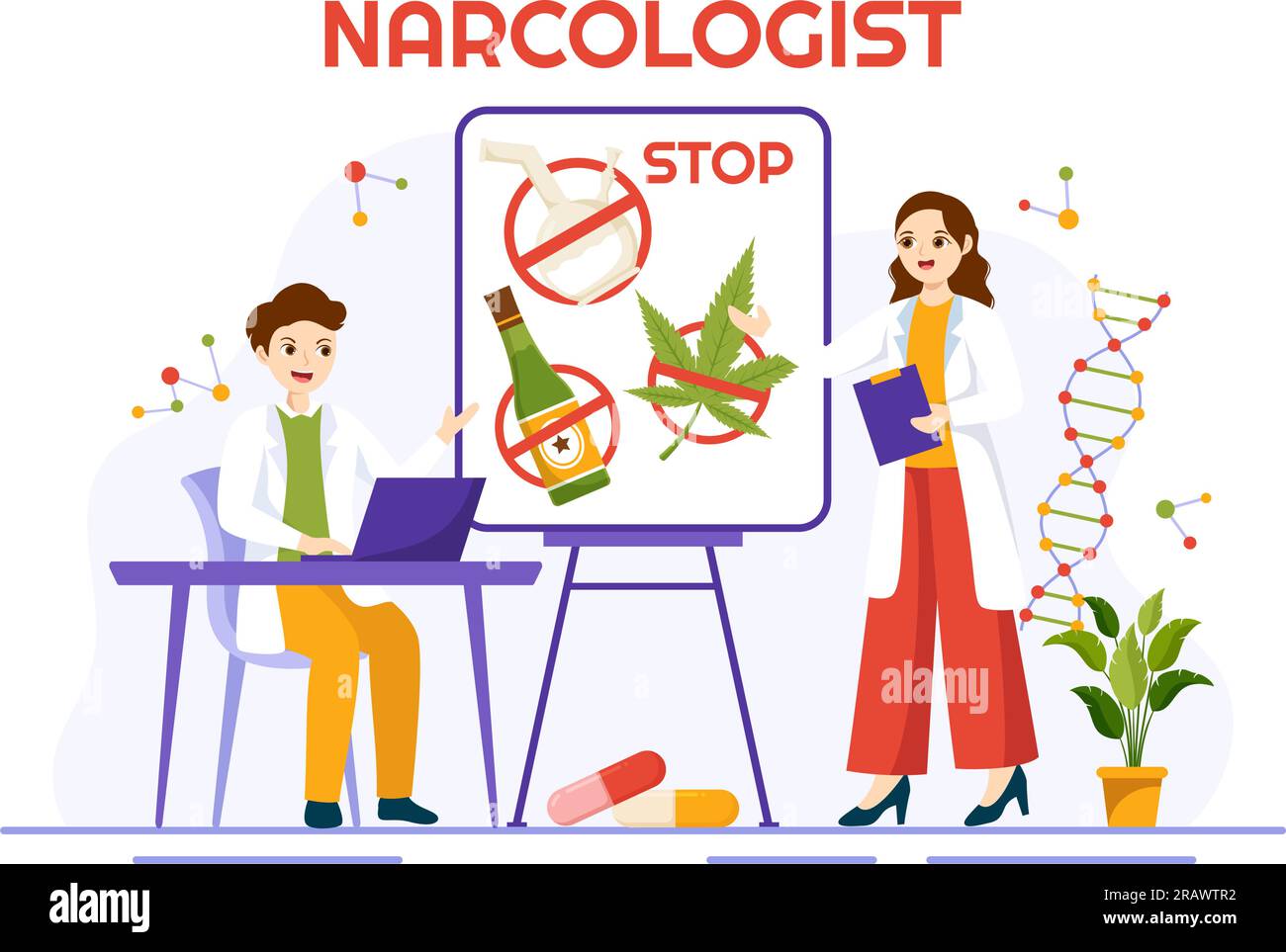 Narcologist Vector Illustration for Drug Addiction Awareness, Alcohol ...