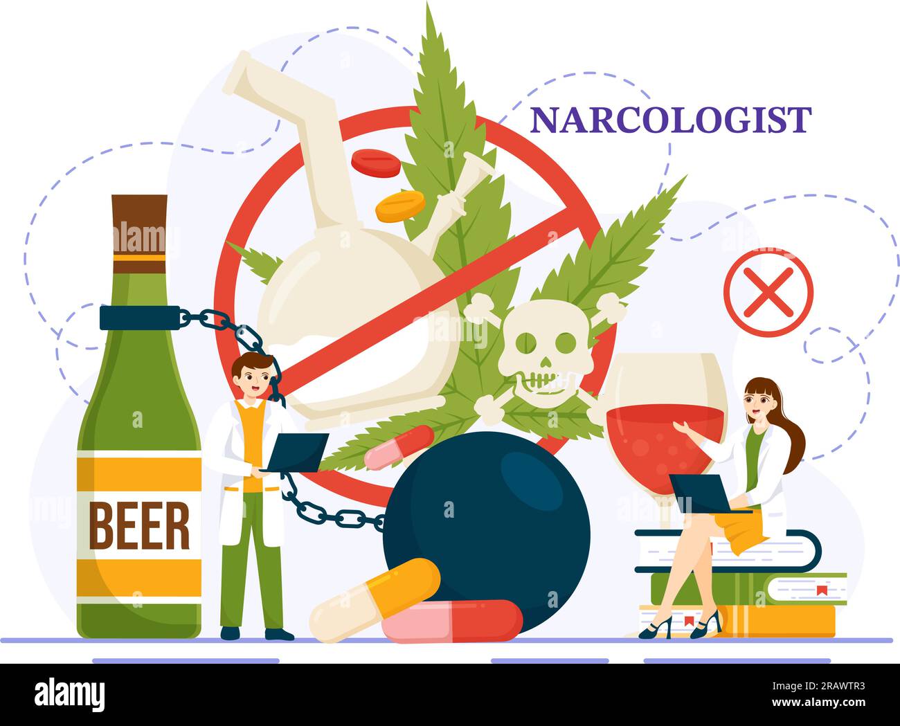 Narcologist Vector Illustration for Drug Addiction Awareness, Alcohol ...