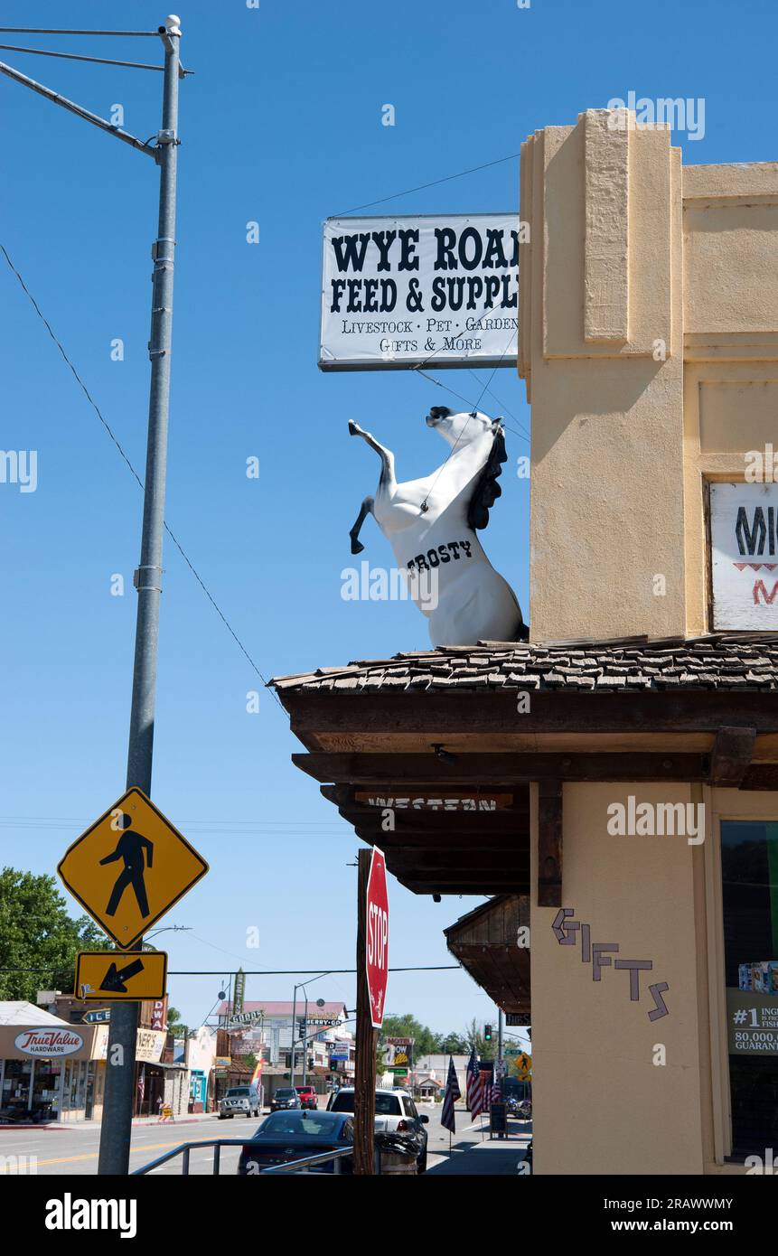 Roadside sign with three dimensional horse at Feed and Suppy shop in ...