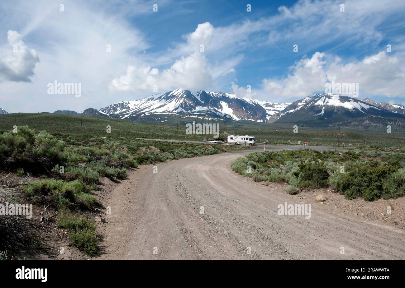 Small dirt road just off scenic Route 395 along the Sierra Nevada ...