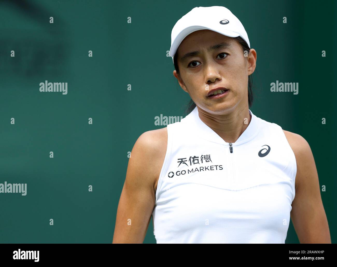 London, Britain. 5th July, 2023. Zhang Shuai of China reacts during the ...