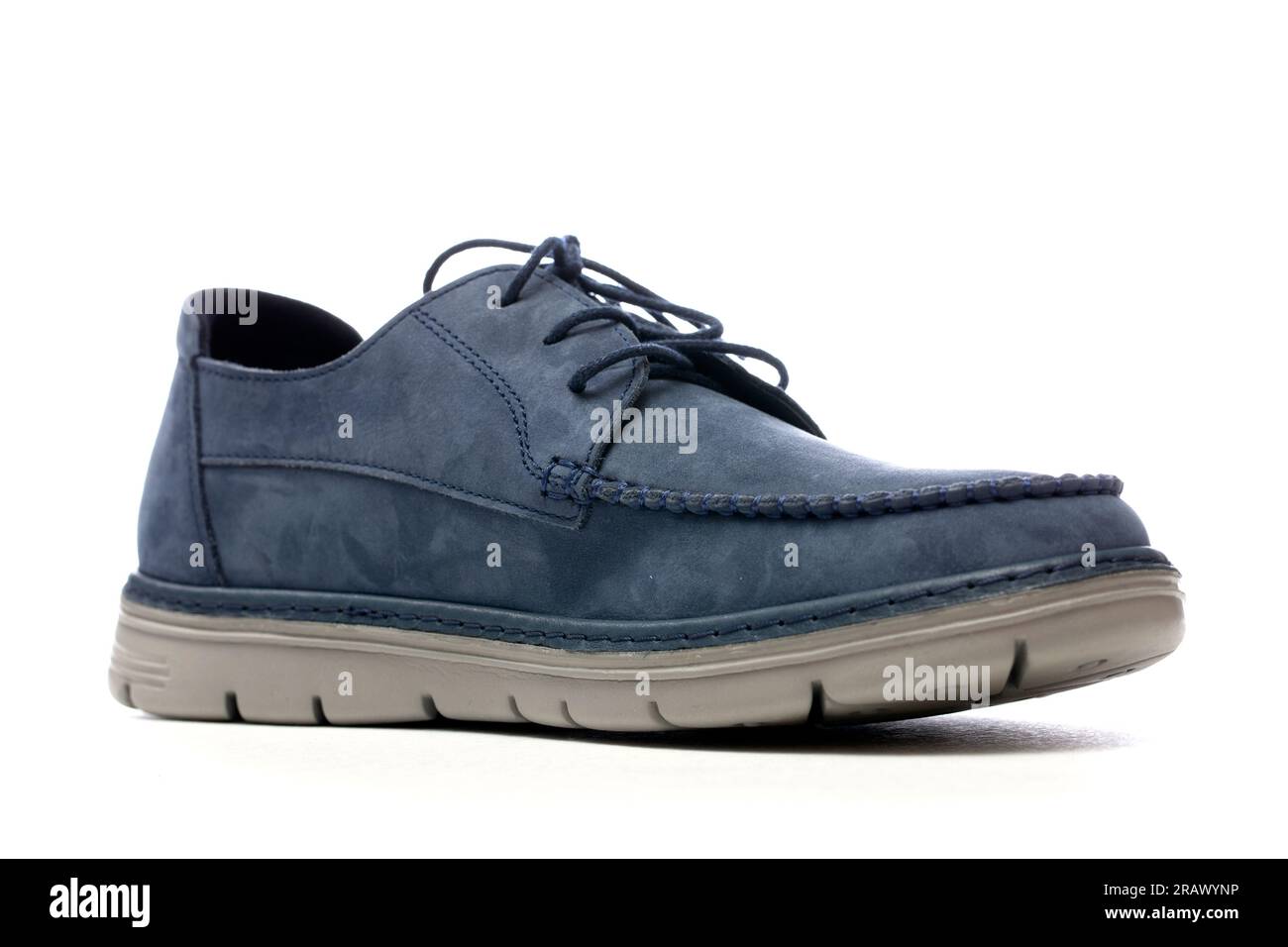 Blue leather men's shoe on a white background Stock Photo - Alamy