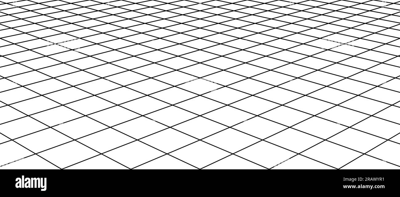 Diagonal flat wireframe grid. Checkered tile floor landscape ...