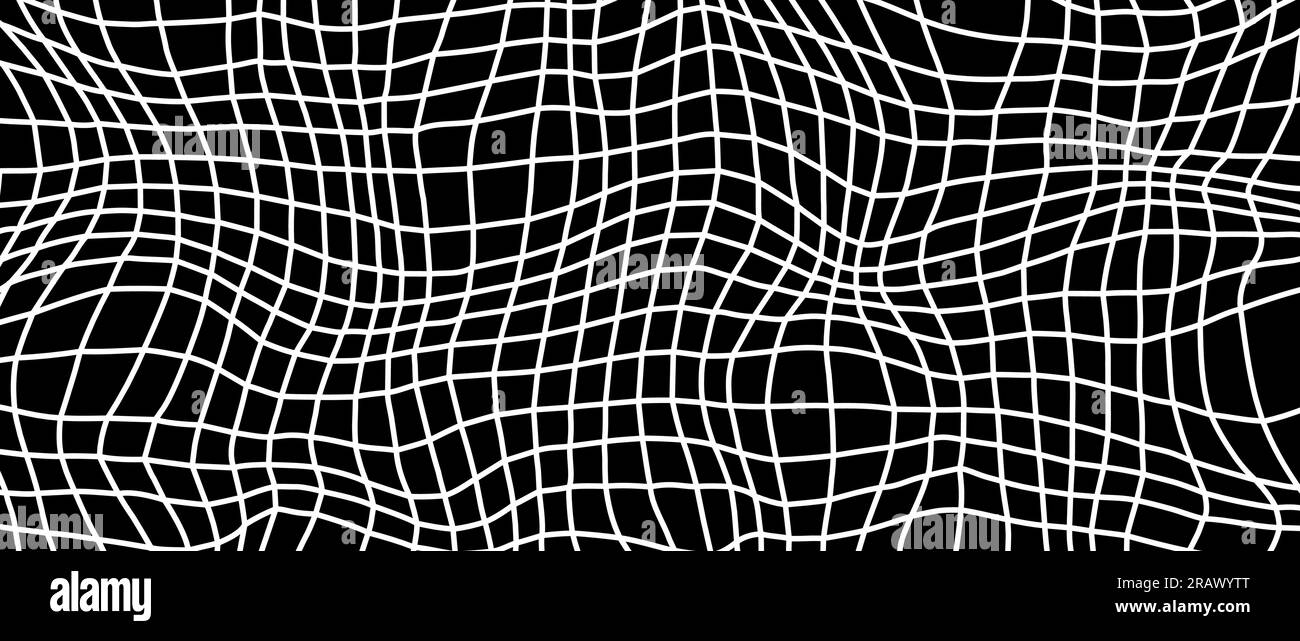 Distorted outline wireframe background. Abstract wavy flowing chessboard wallpaper. Warped ...